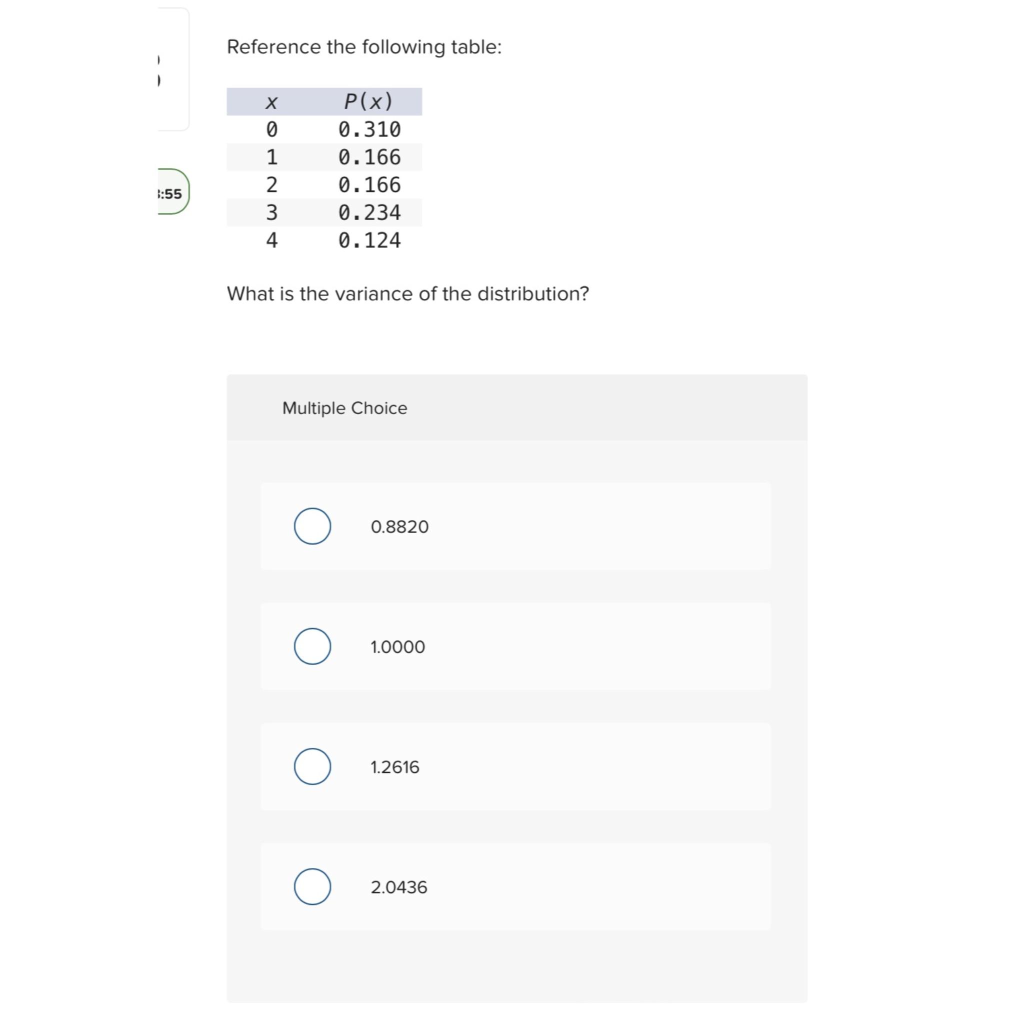 Solved Reference the following table:11\table[[x,P(x) | Chegg.com
