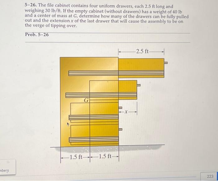 Solved 5-26. The file cabinet contains four uniform drawers, | Chegg.com