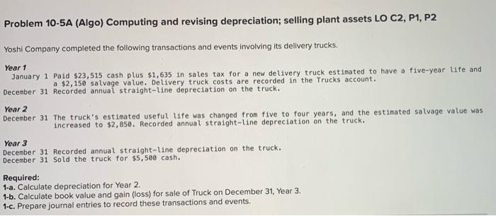 Solved Problem 10-5A (Algo) Computing and revising | Chegg.com