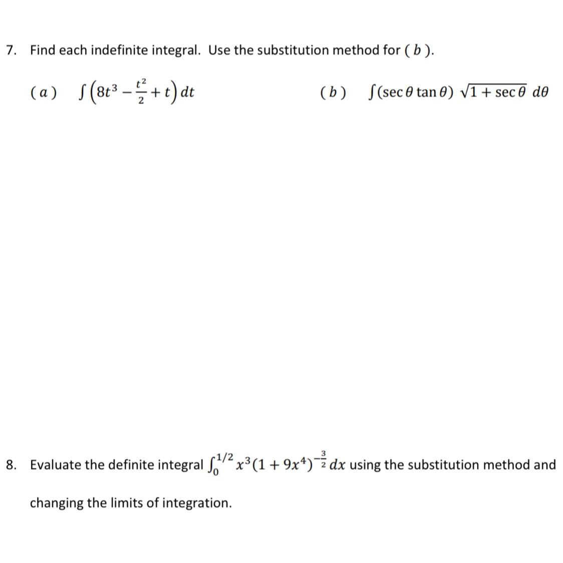 Solved Find each indefinite integral. Use the substitution | Chegg.com