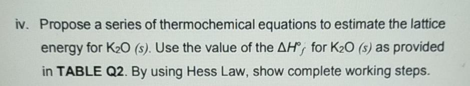 Solved TABLE Q2 Oxide K20 (s) CaO (s) TiO2 (s) V205 (s) AH®, | Chegg.com