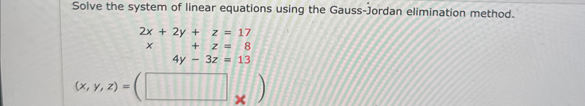 Solved Solve the system of linear equations using the | Chegg.com