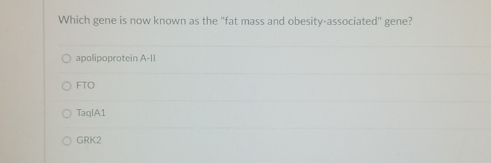 Solved Which gene is now known as the "fat mass and | Chegg.com