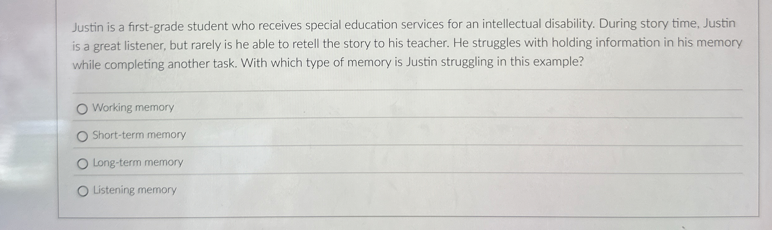 Solved Justin is a first-grade student who receives special | Chegg.com