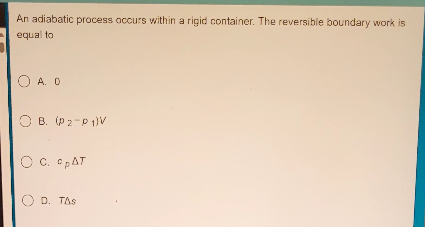 Solved An adiabatic process occurs within a rigid container. | Chegg.com