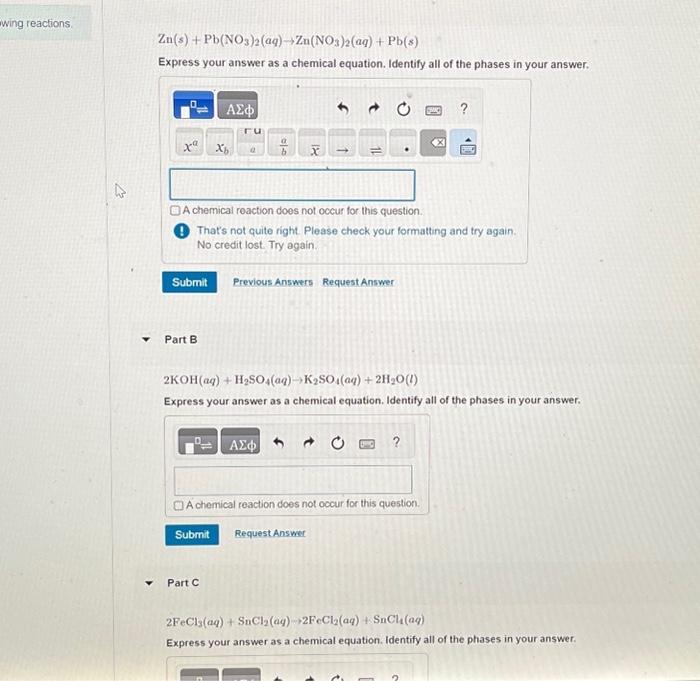 Solved wing reactions. Zn(s)+Pb(NO3)2(aq)→Zn(NO3)2(aq)+Pb(s) | Chegg.com
