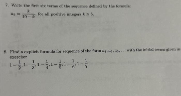 7. Write the first six terms of the sequence defined | Chegg.com