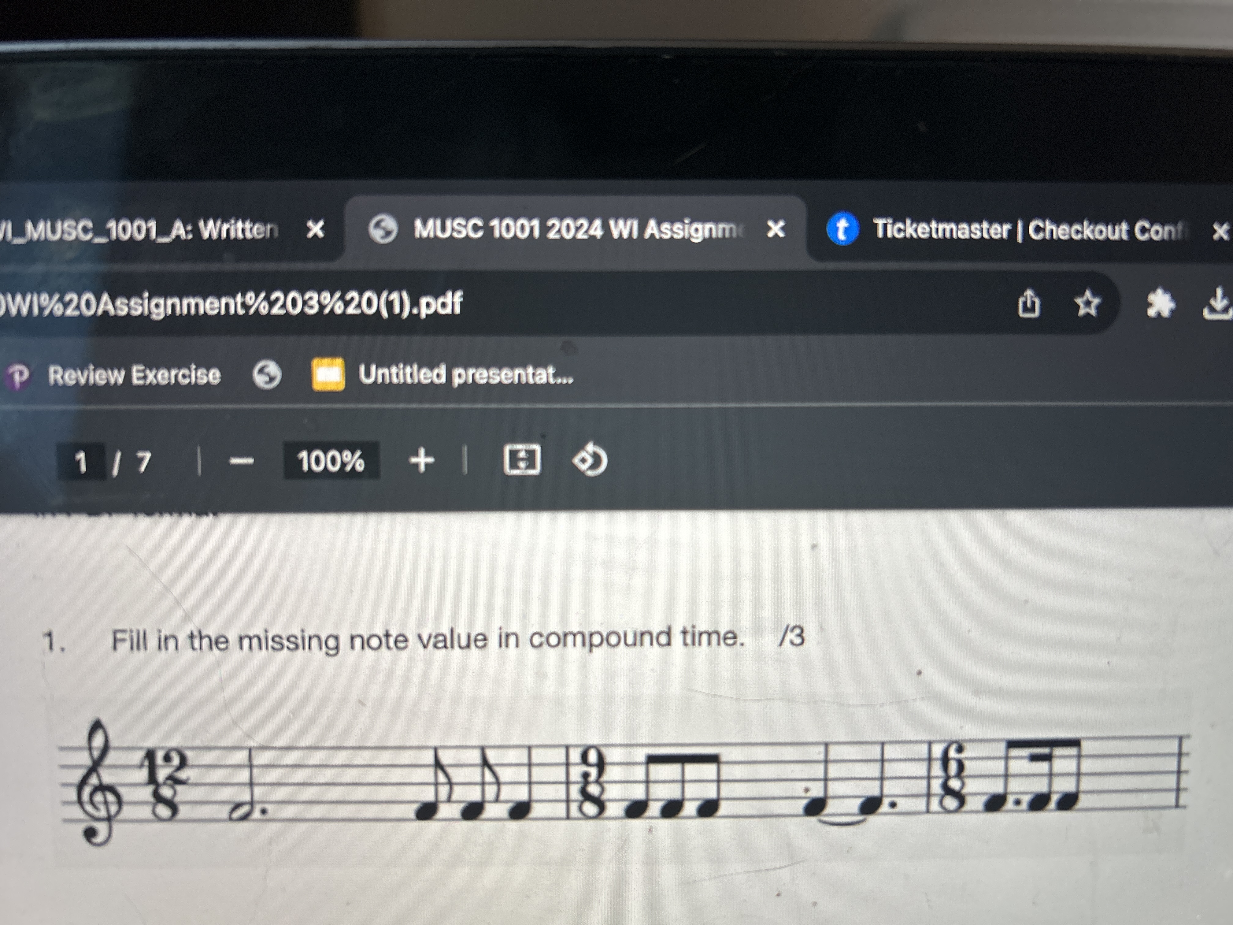 Fill in the missing note value in compound time. /3 | Chegg.com