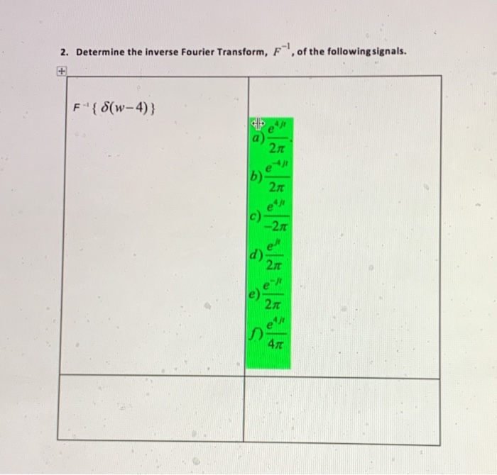 Solved 2 Determine The Inverse Fourier Transform F Of