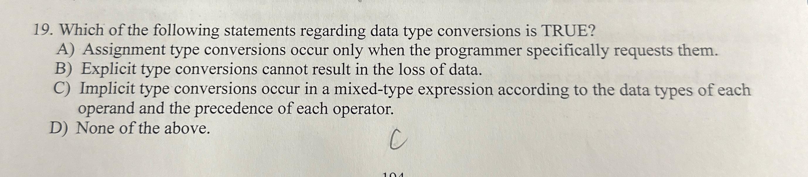 Solved Which of the following statements regarding data type | Chegg.com Solved Which of the following statements regarding data type | Chegg.com