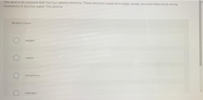 Solved This atom in its unbound state has four valence | Chegg.com