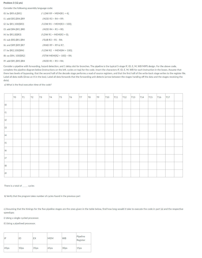 Solved Problem 3 (12 ﻿pts)Consider the following assembly | Chegg.com