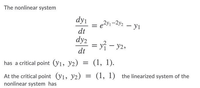Solved e271-242 = The nonlinear system dyi – yi dt dy2 = y; | Chegg.com