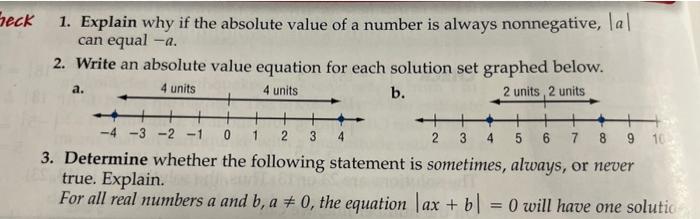 Solved 1. Explain why if the absolute value of a number is | Chegg.com