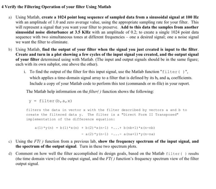 Solved erify the Filtering Operation of your filter Using | Chegg.com