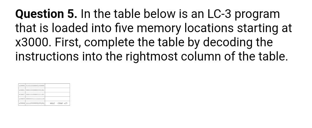 Solved Question 5. ﻿In the table below is an LC-3 | Chegg.com