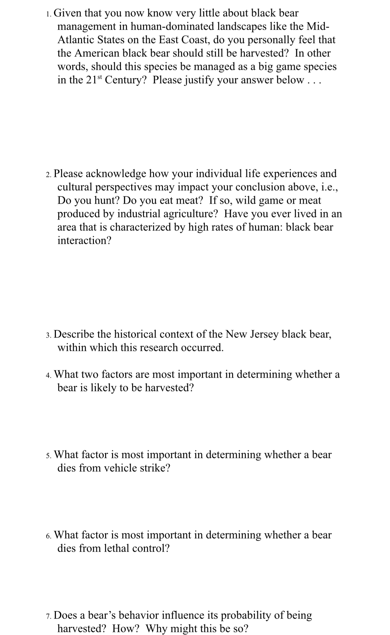 Solved Given that you now know very little about black bear | Chegg.com