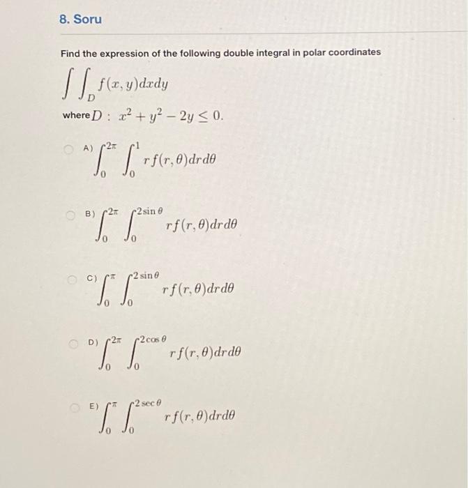 Solved Find the expression of the following double integral | Chegg.com