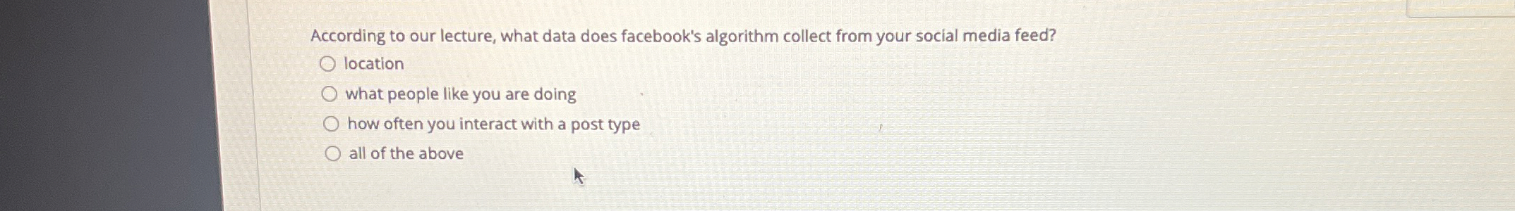Solved According to our lecture, what data does facebook's | Chegg.com