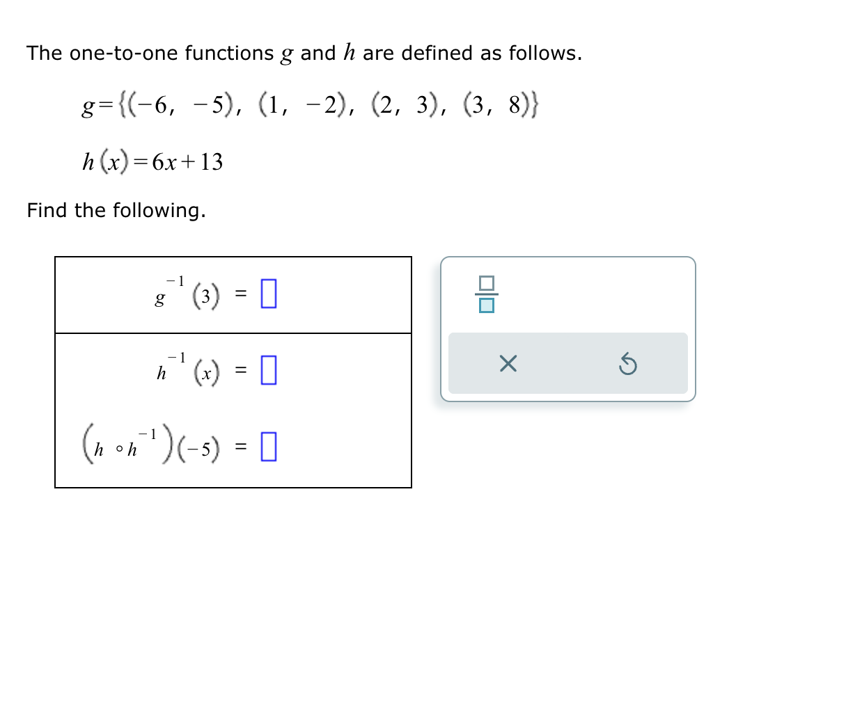 Solved The one-to-one functions g ﻿and h ﻿are defined as | Chegg.com