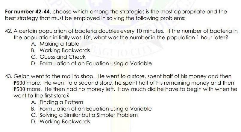 Solved For number 42-44, choose which among the strategies | Chegg.com
