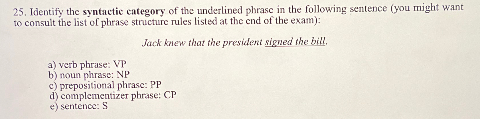 Solved Identify the syntactic category of the underlined | Chegg.com