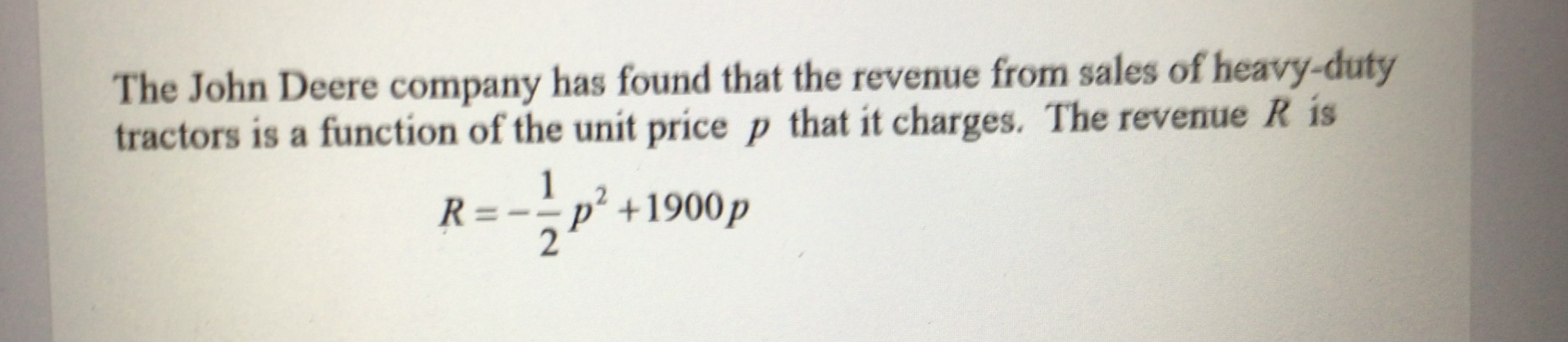 Solved The John Deere company has found that the revenue | Chegg.com