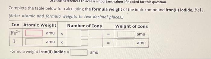 Solved Complete the table below for calculating the formula | Chegg.com