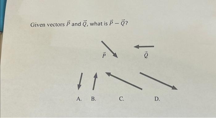 Solved Given vectors P and ē, what is P - Q? 11- A. B. C. ta | Chegg.com