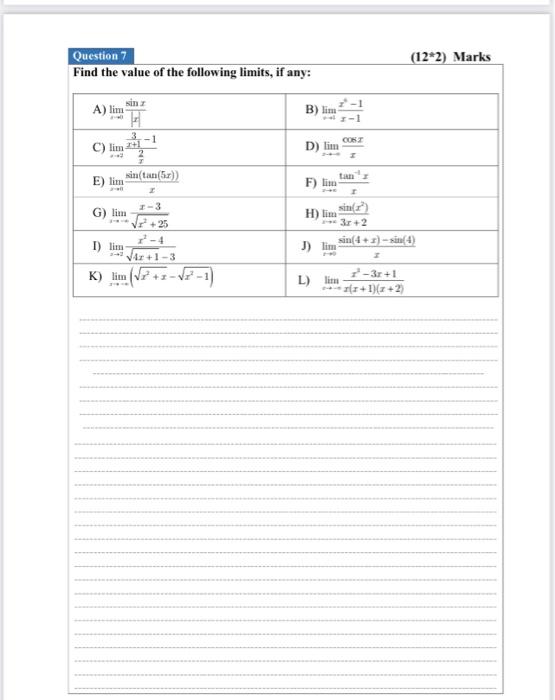 Solved Question 7 (12*2) Marks Find the value of the | Chegg.com