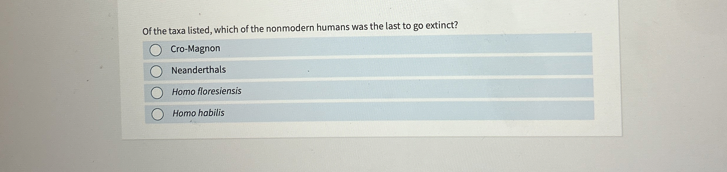 Solved Of the taxa listed, which of the nonmodern humans was | Chegg.com