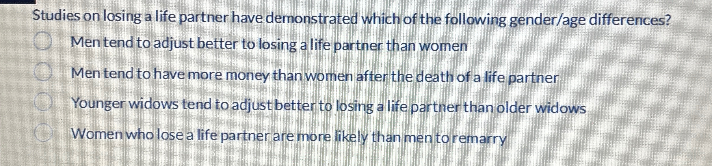 Solved Studies on losing a life partner have demonstrated | Chegg.com