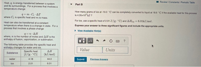 Solved Review Constants Periodic Table Part B Heat, q, is | Chegg.com