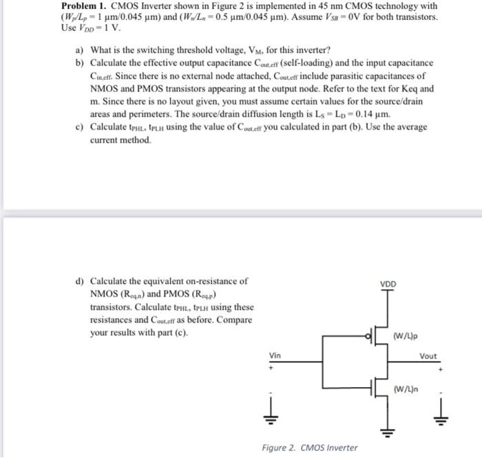 Problem 1. CMOS Inverter shown in Figure 2 is | Chegg.com