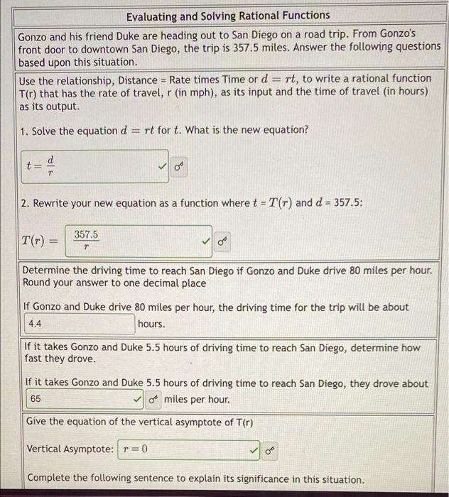Solved Evaluating and Solving Rational Functions Gonzo and | Chegg.com