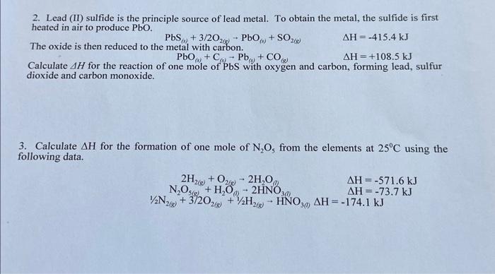 Solved 2. Lead (II) sulfide is the principle source of lead | Chegg.com