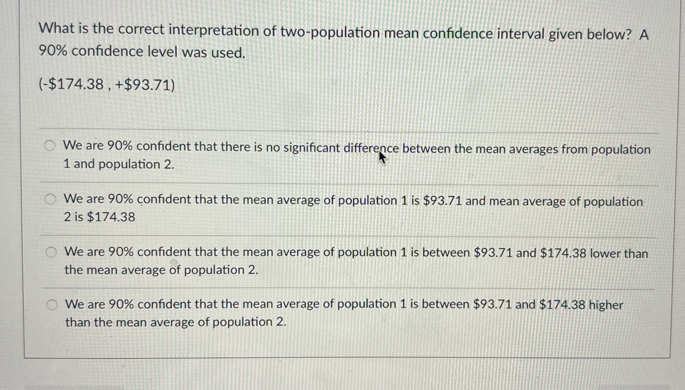 Solved What is the correct interpretation of two-population | Chegg.com