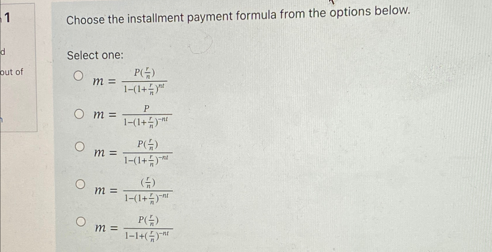 Solved 1Choose the installment payment formula from the | Chegg.com