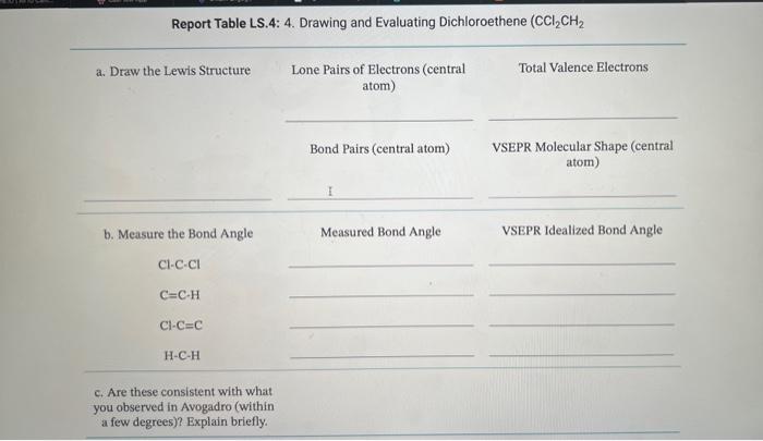 Solved Part I Structures from CH4 to CCl2CH2 Report Table | Chegg.com