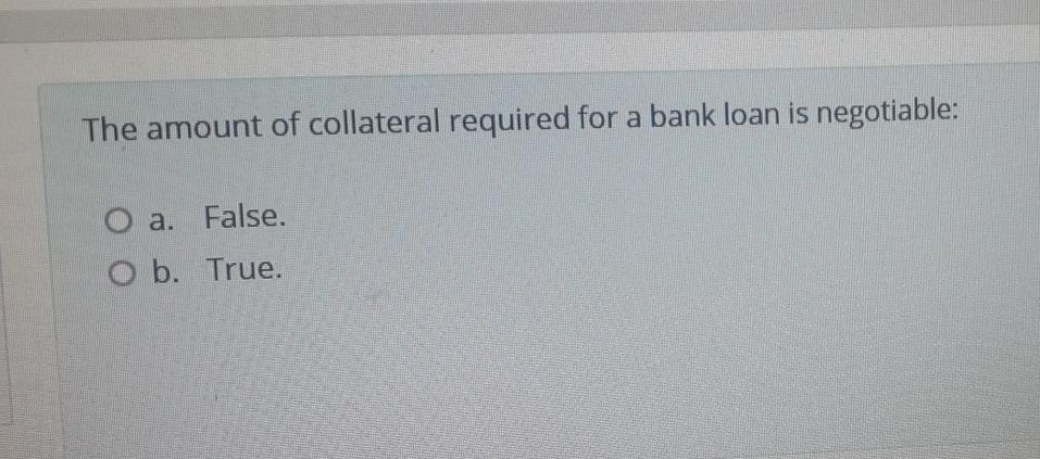 Solved The amount of collateral required for a bank loan is | Chegg.com