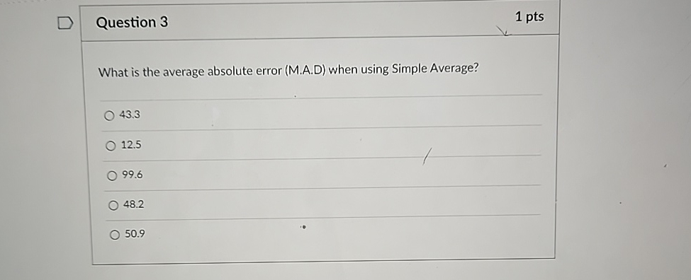 Solved Question 31ptsWhat is the average absolute error | Chegg.com