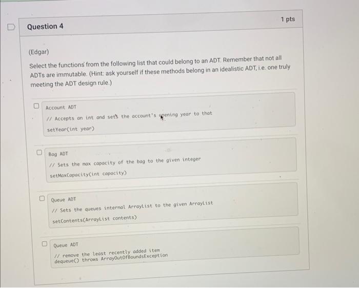 Solved (Edgar) immutable. Assume the 3dPoint class is | Chegg.com