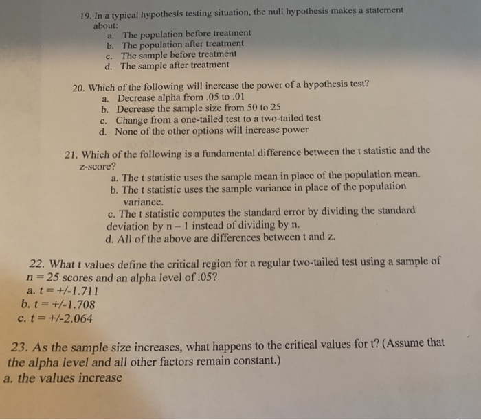 Solved 19. In a typical hypothesis testing situation, the | Chegg.com