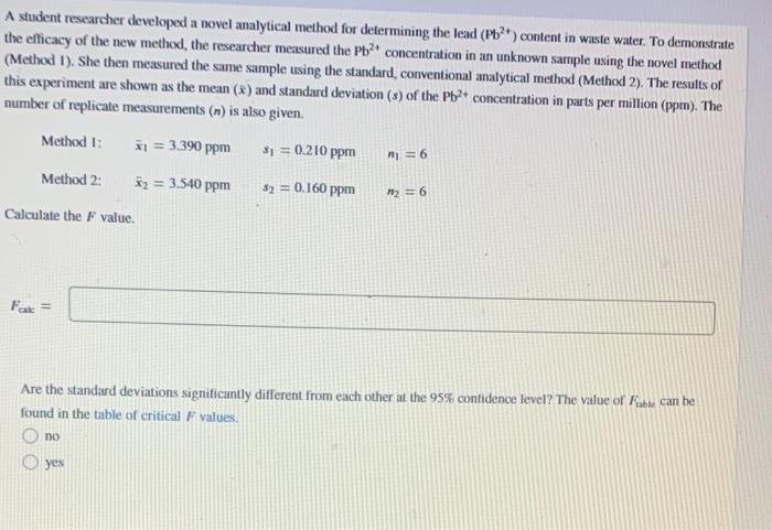 Solved A student researcher developed a novel analytical | Chegg.com