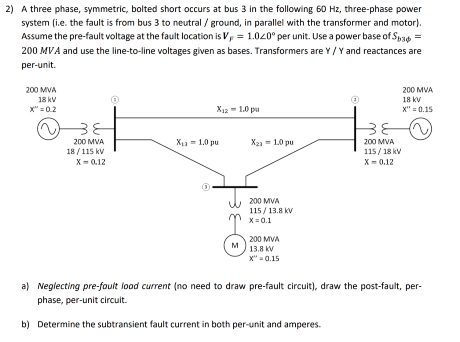 2) ﻿A three phase, symmetric, bolted short occurs at | Chegg.com