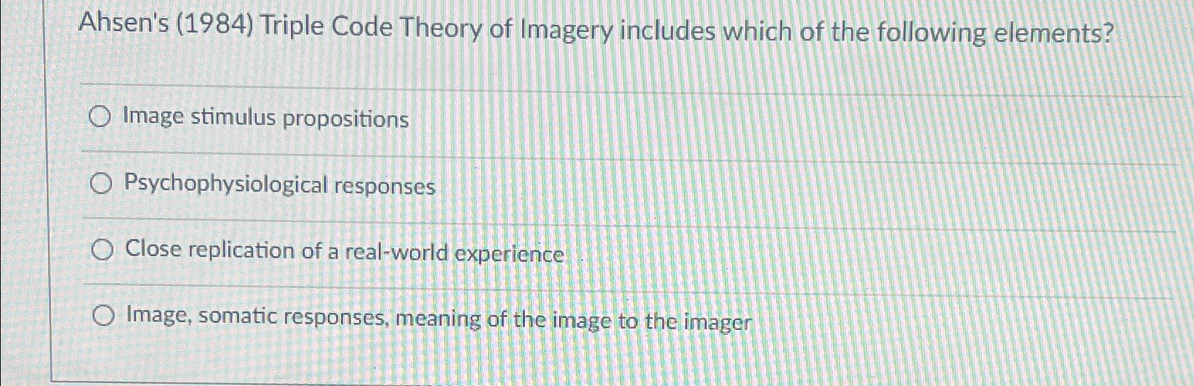 Solved Ahsen's (1984) ﻿Triple Code Theory of Imagery | Chegg.com