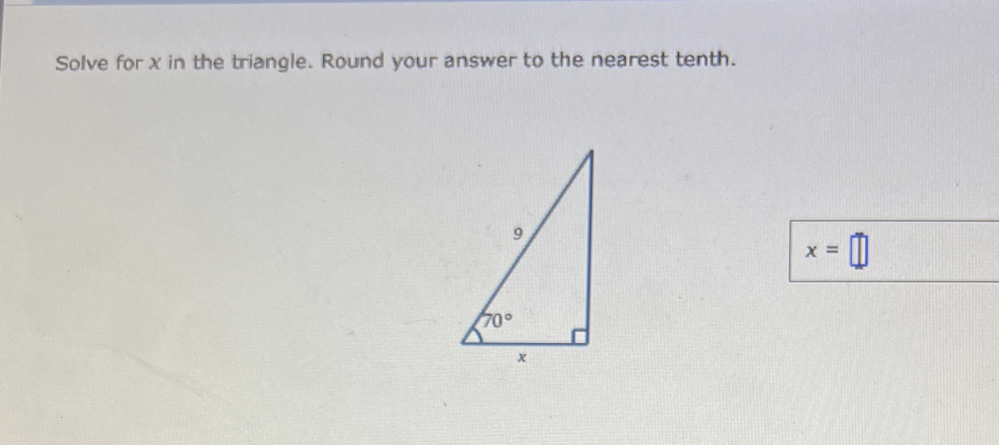Solved Solve for x ﻿in the triangle. Round your answer to | Chegg.com