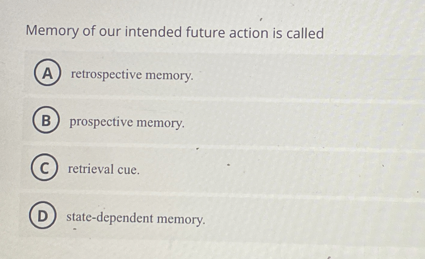 Solved Memory of our intended future action is | Chegg.com