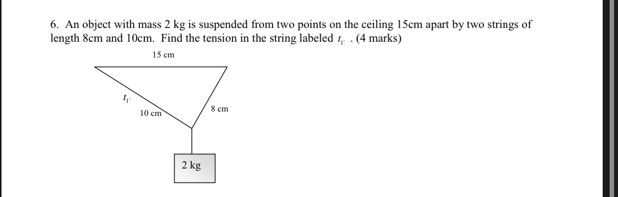 Solved An object with mass 2kg ﻿is suspended from two points | Chegg.com