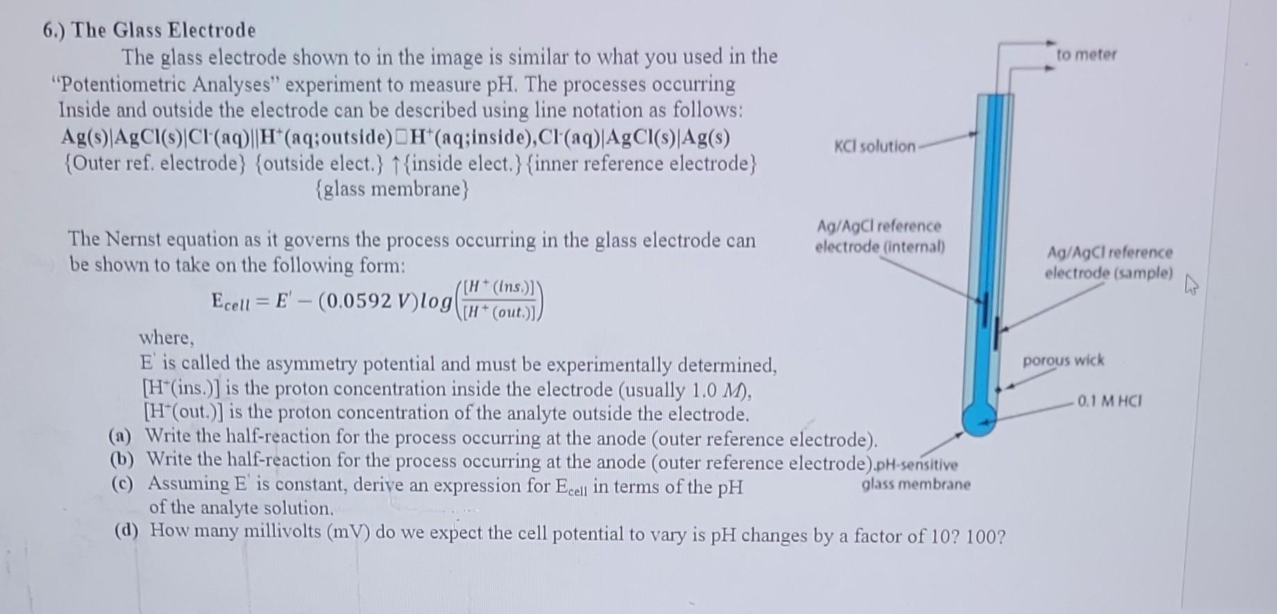 6.) The Glass Electrode The glass electrode shown to | Chegg.com